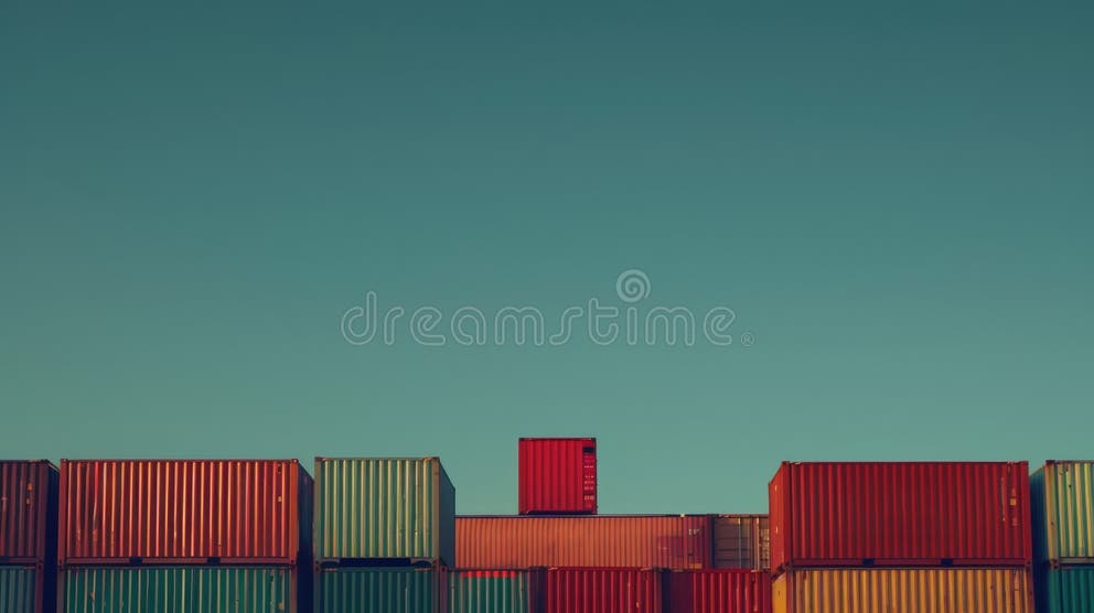 A Large Stack of Shipping Containers with a Red Airplane in the Sky, AI ...