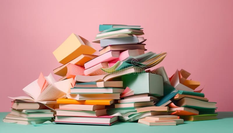 Large Stack of Textbooks in the Library Generated by AI Stock ...