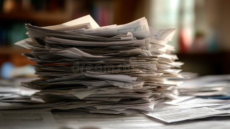 A Large Stack of Unorganized Paper Documents Stock Illustration ...