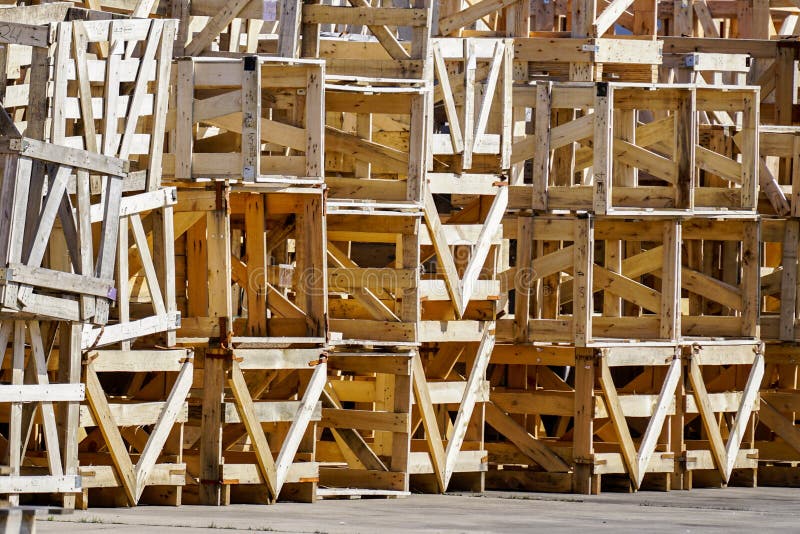 Large Stack with Used Wooden Packing Boxes Stock Image - Image of reuse ...