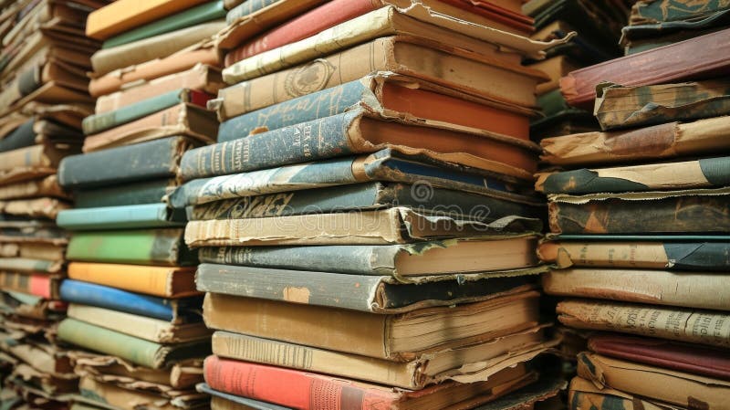 Large Stack of Vintage Books Stock Photo - Image of tattered, generated ...