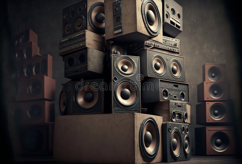 A Large Stack of Vintage Music Audio Speakers. Generative Ai Stock ...
