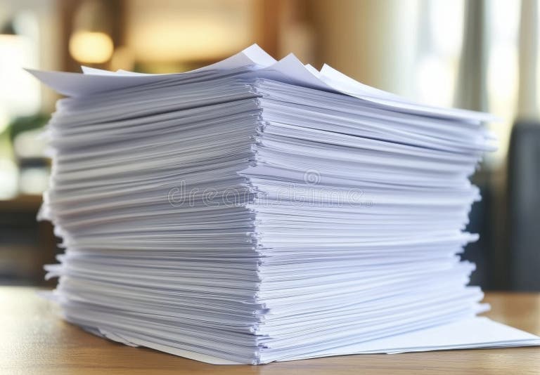 Large Stack of White Papers on Wooden Desk Stock Illustration - Illustration of information ...