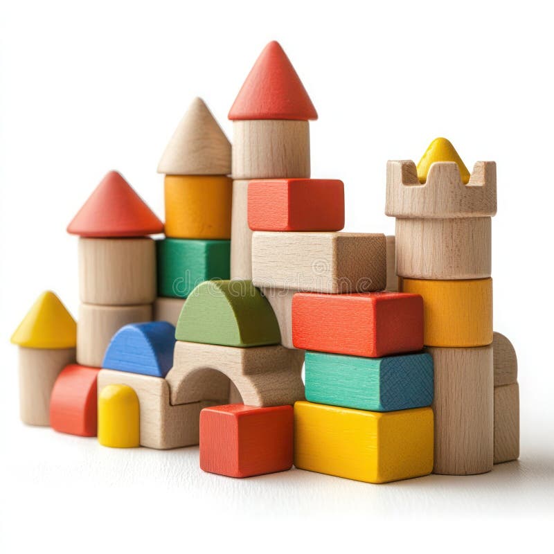 A Large Stack of Wooden Blocks in Various Colors, Including Red, Yellow ...
