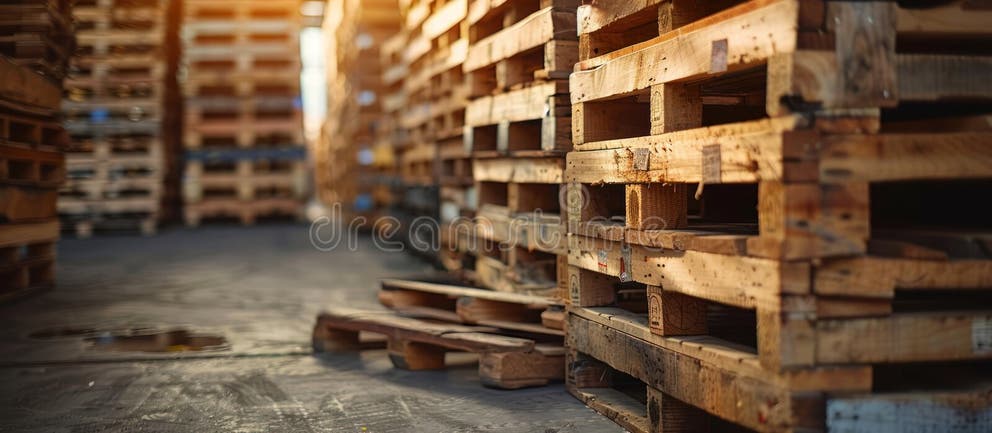 Large Stack of Wooden Pallets in a Warehouse Stock Image - Image of ...
