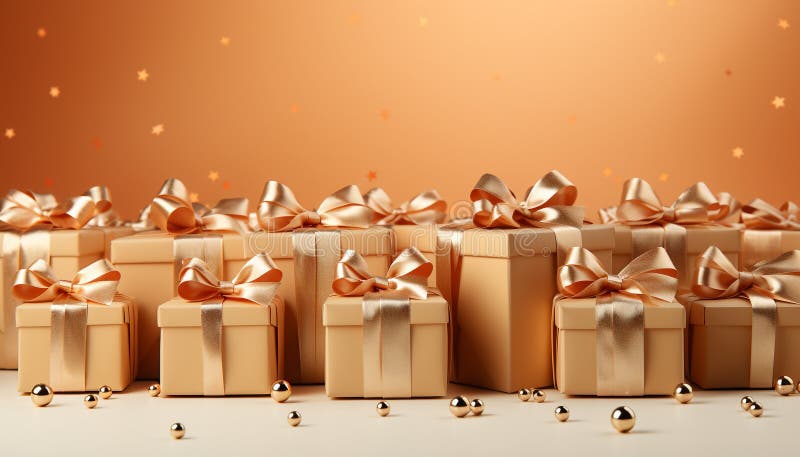 A Large Stack of Wrapped Gift Boxes in Shiny Gold Generated by AI Stock ...