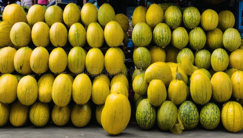 A Large Stack of Yellow Cantaloupes Stock Illustration - Illustration ...