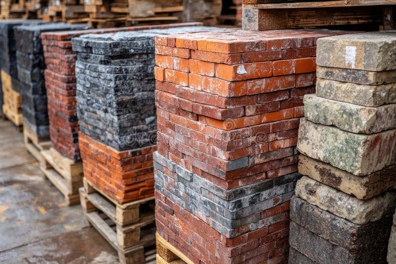 Large Stacks of Bricks and Stones on Wooden Pallets are Ready for Use ...