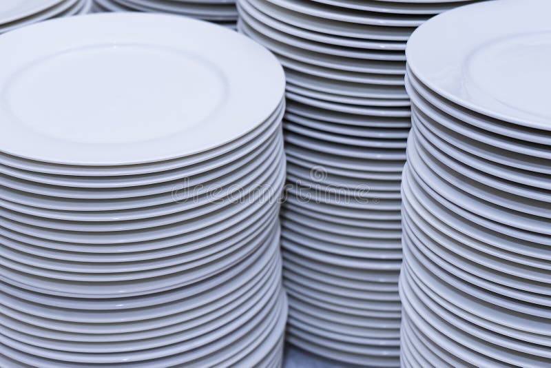 Large Stacks of Clean White Plates after Washing in the Kitchen Stock ...