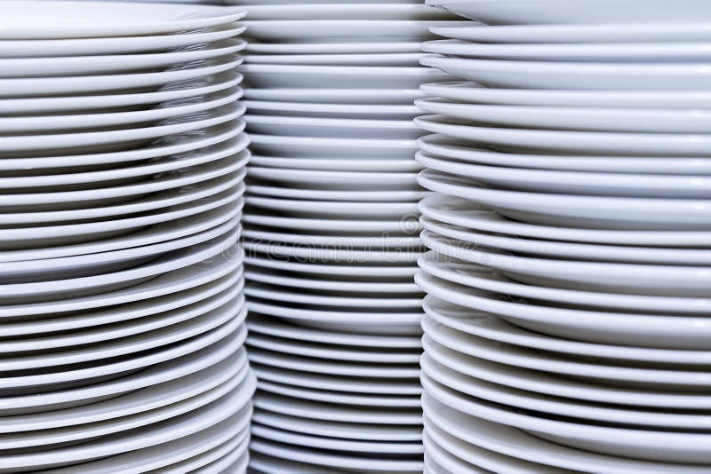 Large Stacks of Clean White Plates after Washing in the Kitchen Stock ...