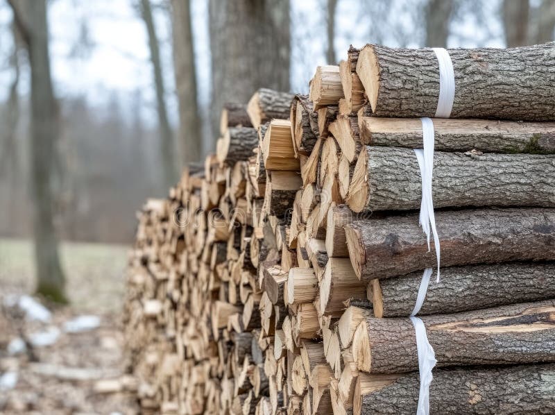 Large Stacks of Firewood in a Springtime Forest Show Cut Tree Trunks ...