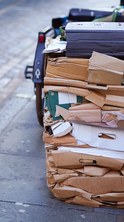 Large Stacks of Used Cardboard Outside, Organized for Waste Recycling ...
