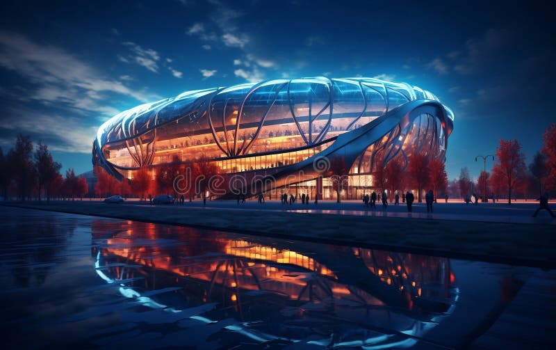 Large Stadium with Bright Lights Generative Ai Stock Illustration ...