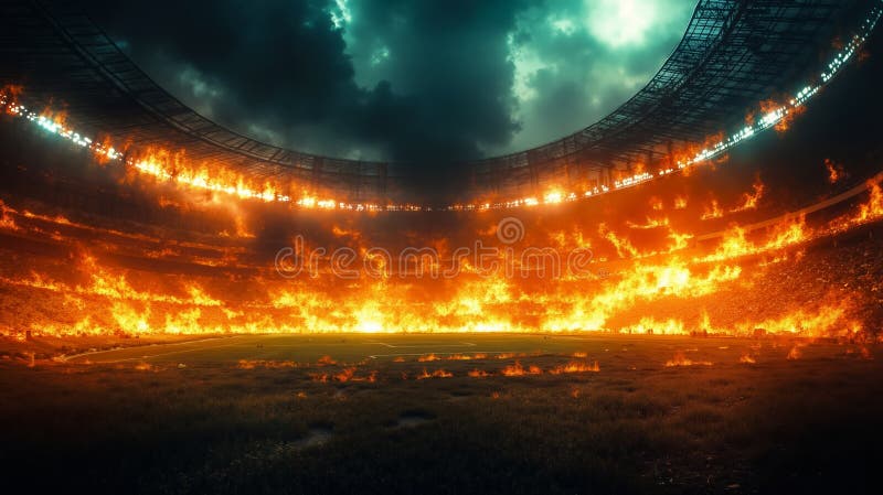 A Large Stadium Filled with Lots of Fire and Flames Stock Photo - Image ...