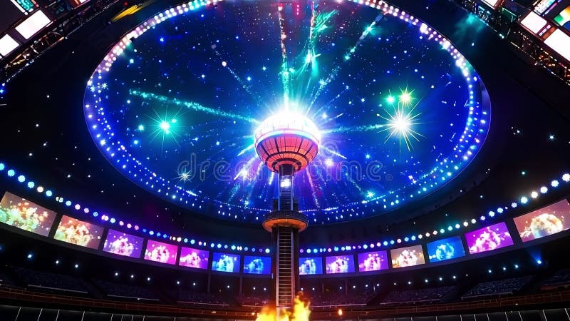 A Large Stadium with a Fire in the Middle of it Stock Footage - Video ...