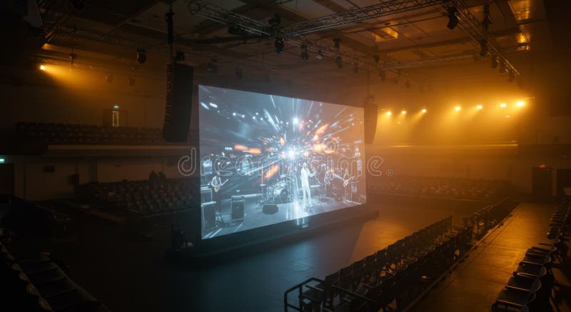 Large Stage with Bright Dynamic Projection and Empty Seats Stock ...
