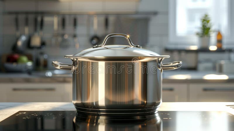 Large Stainless Steel Pot in Modern Kitchen, Culinary Utensils Concept ...