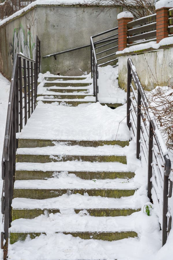Large Stairs Covered with Snow during the Winter Stock Image - Image of ...