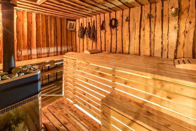 Large Standard-design Classic Wooden Sauna Interior Stock Photo - Image ...