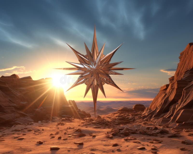 A Large Star in the Desert with the Sun Behind it Stock Illustration ...