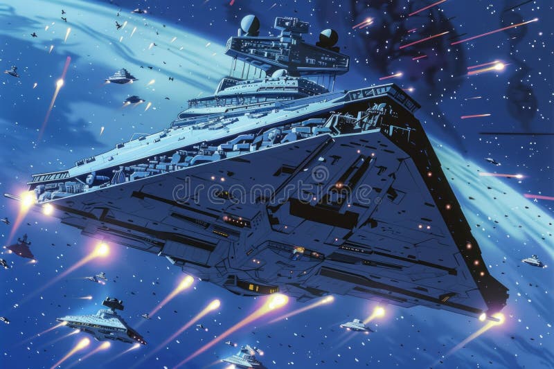 A Large Star Destroyer Flying through a Space Filled with Stars ...