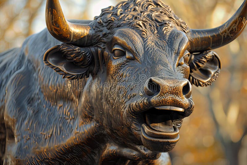 A Large Statue of a Bull with His Mouth Open and Ready To Run Stock ...