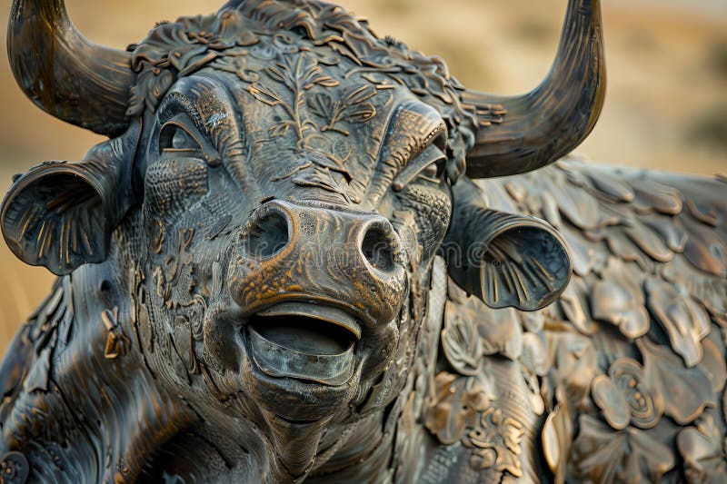 A Large Statue of a Bull with His Mouth Open and Ready To Run Stock ...