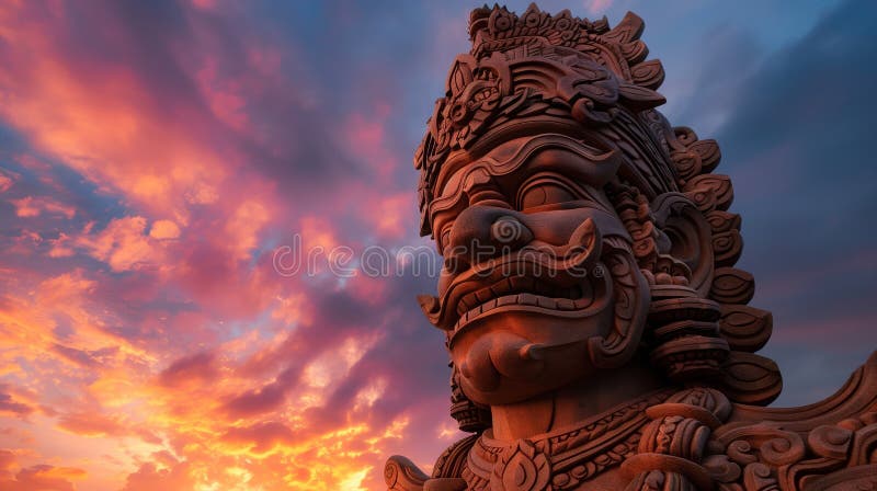 A Large Statue of the Hindu Deity Ravana with a Dramatic Sunset Sky ...