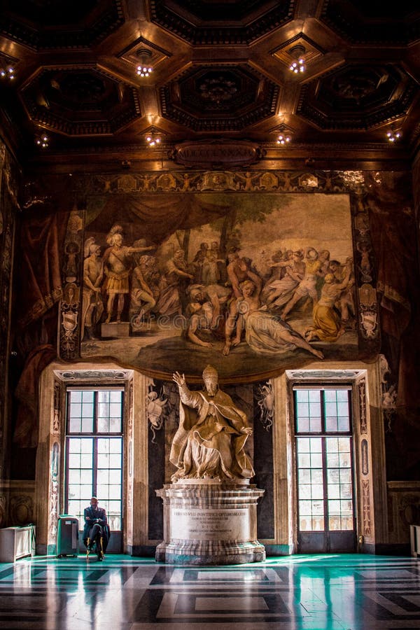 Large Statue and Paintings with Windows Museum Rome Italy Editorial ...