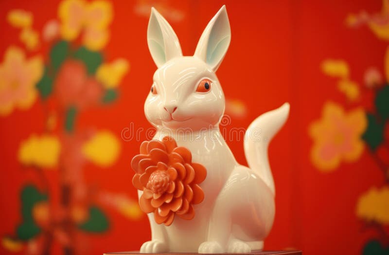 A Large Statue of a Rabbit Holds a Red Vase Stock Photo - Image of ...