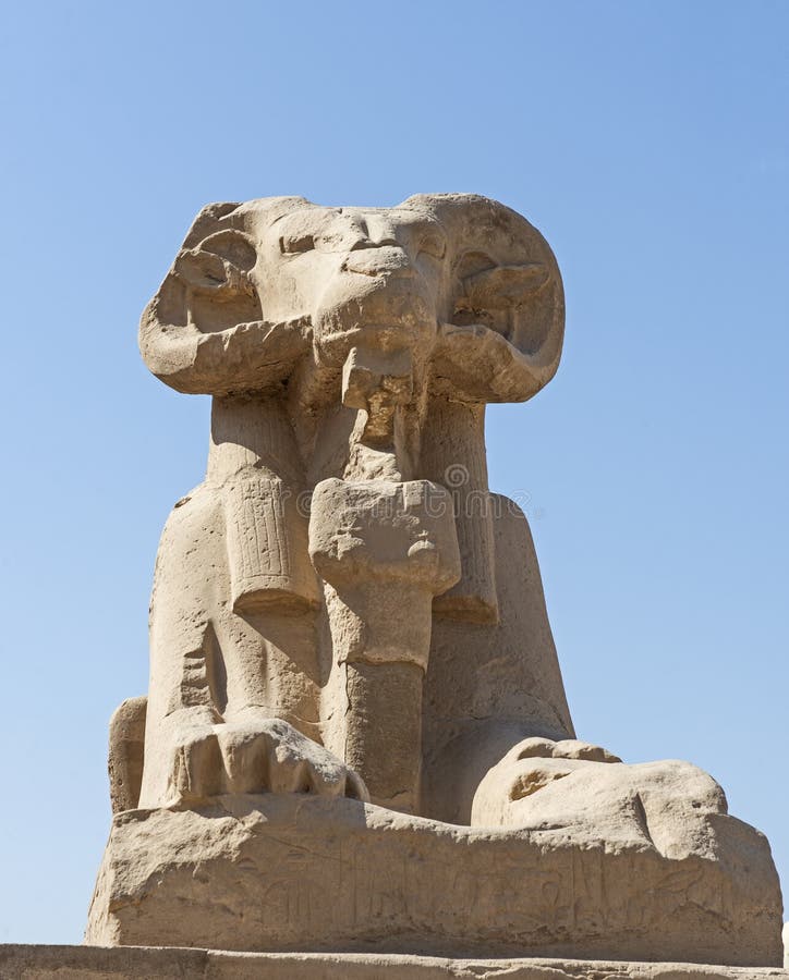 Large Statue of Ram Headed Sphinx at Karnak Temple in Egypt Stock Image ...