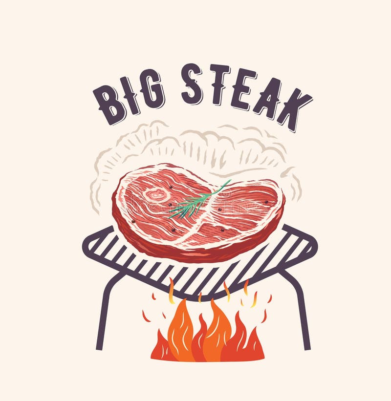 Large Steak (Illustration of an Exaggerated) - Roasting on the Grill ...