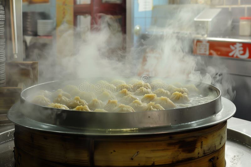 Large Steamer with Dumplings in a Chinese Diner Stock Image - Image of ...