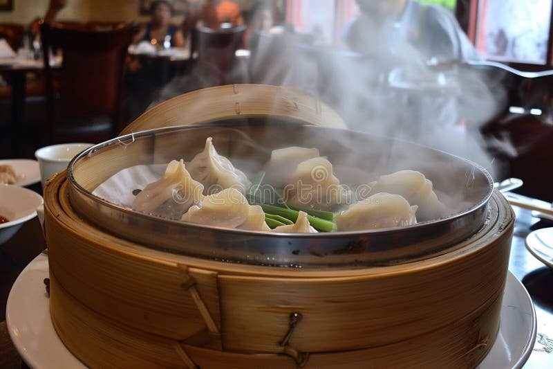 Large Steamer with Dumplings in a Chinese Diner Stock Image - Image of ...
