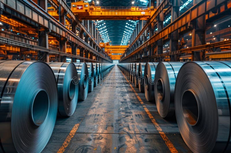 A Large Steel Factory with Rolls of Steel Stock Photo - Image of metal ...