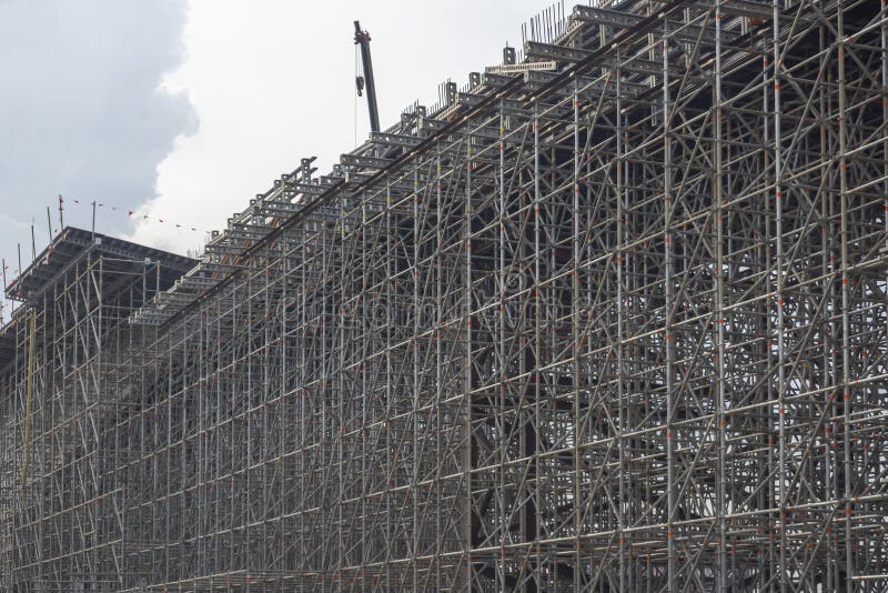 Large Steel Frame in the Building with Spotlights Stock Photo - Image ...