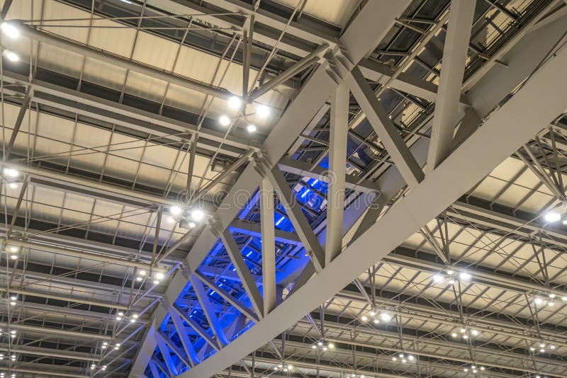 Large Steel Frame in the Building with Spotlights Stock Image - Image ...