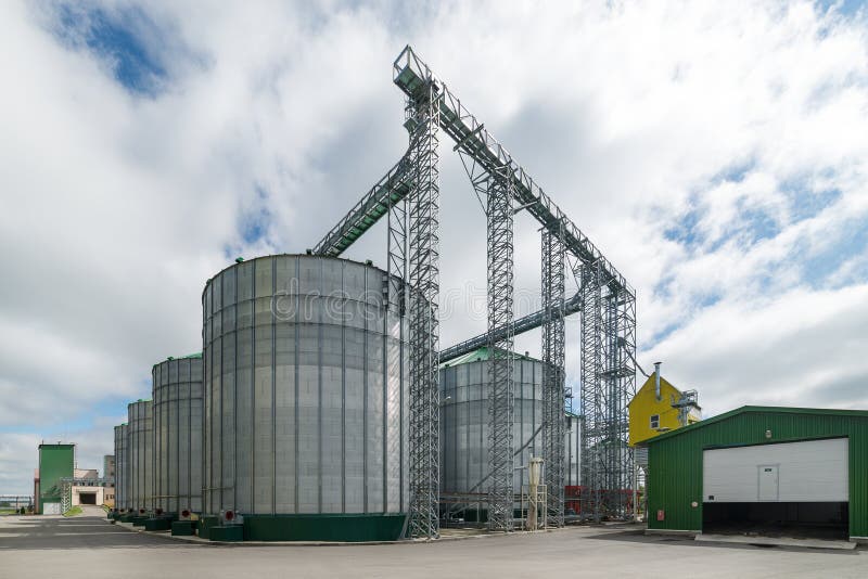 Large Steel Silos, Storage of Grain. Stock Image - Image of cylindrical ...