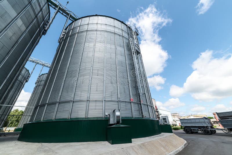 Silos for Storage of Grain, Silo Roof Close-up. Warehouse of Wheat and ...