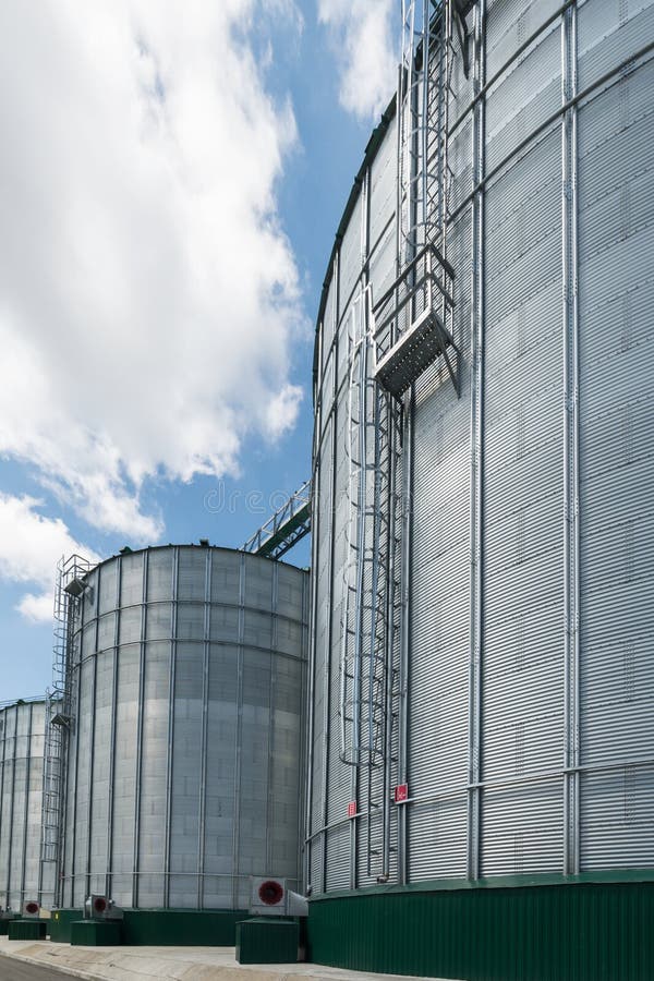 Large Steel Silos, Storage of Grain. Stock Photo - Image of corn, metal ...