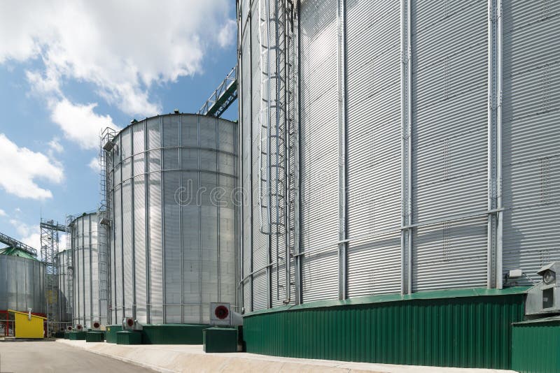 Silos for Storage of Grain, Silo Roof Close-up. Warehouse of Wheat and ...