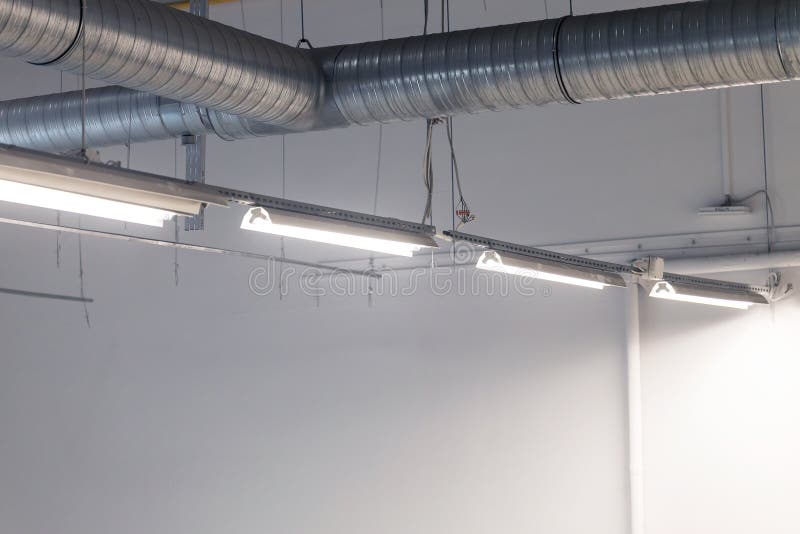 Large Steel Ventilation Pipes in Industrial Premises, Ceiling ...