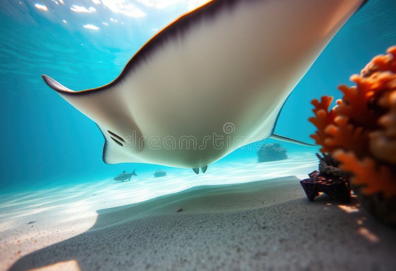 A Large Stingray Gliding Over Sandy Ocean Floor Stock Illustration ...