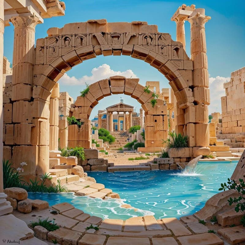 A Large Stone Arch and Water Feature in the Middle of a City Stock ...