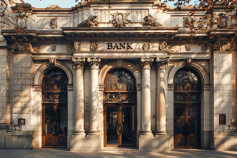 A Large Stone Building with Arches and Columns in the Front Stock Image ...