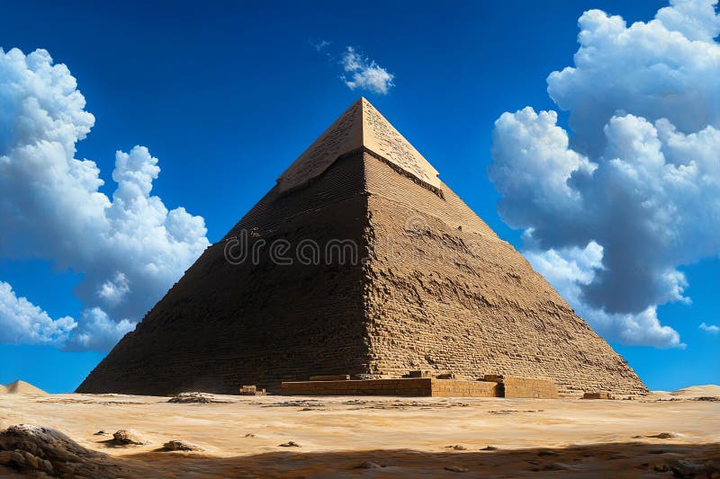A Large Stone Pyramid Stands Against a Blue Sky with White Clouds Stock ...