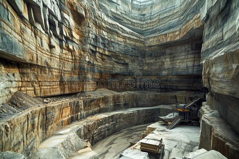 Large Stone Quarry Showing Steep Walls and Machinery at Work in a ...