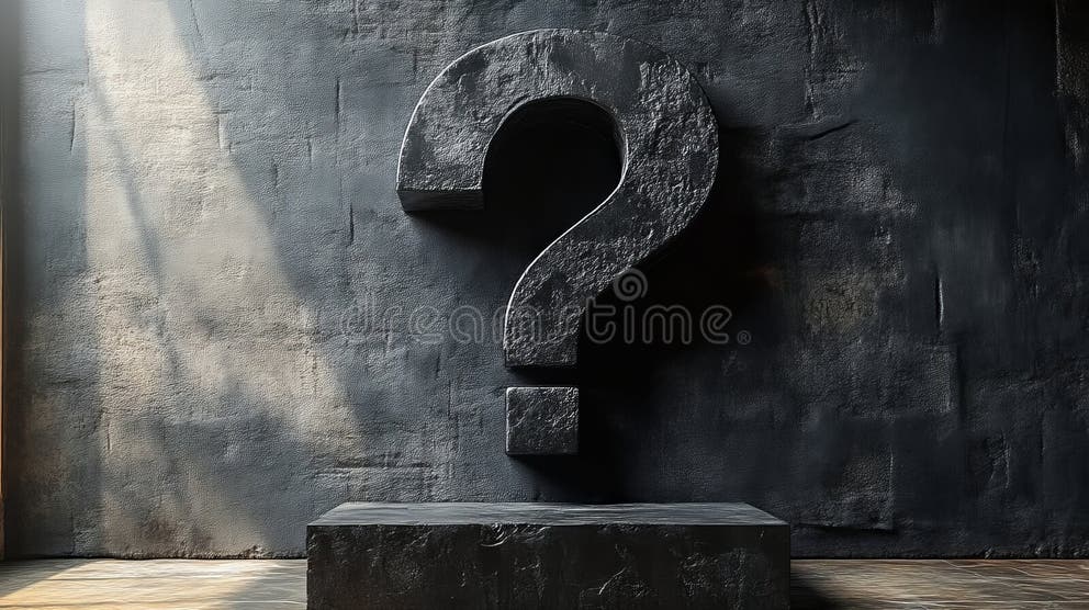 Large Stone Question Mark Sculpture in a Dimly Lit Room Stock Image ...