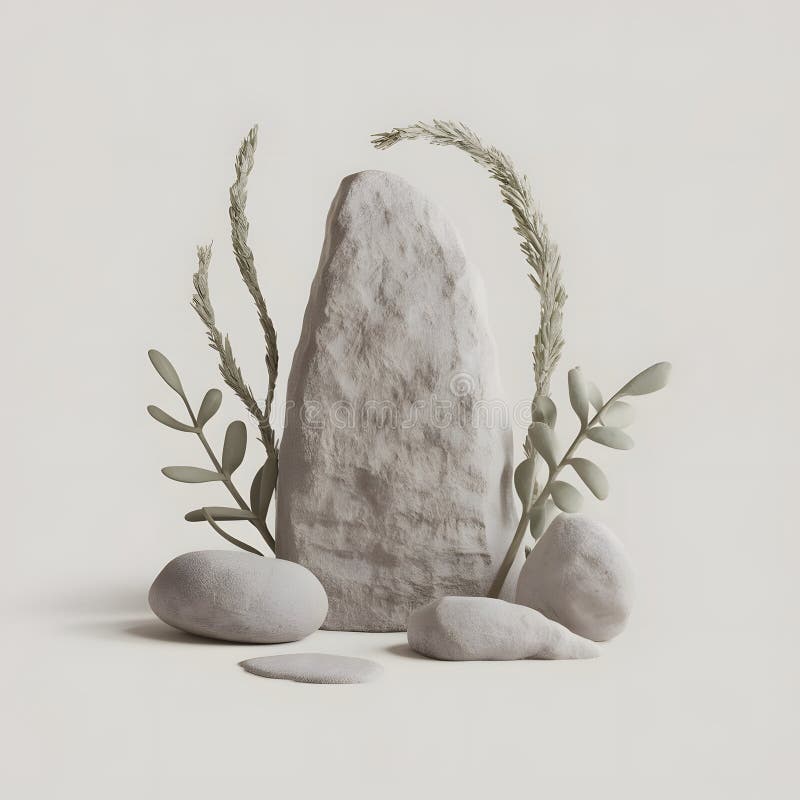 A Big White Ash Color Stone with Floral Decoration Stock Illustration ...