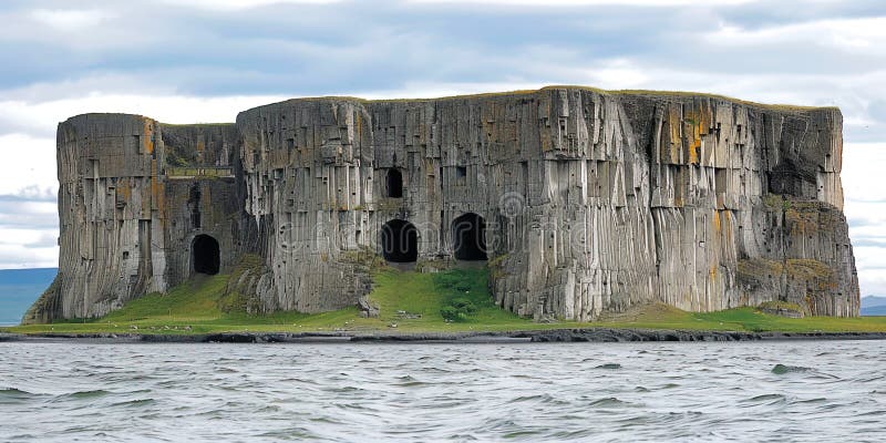 A Large Stone Structure Stands Above a Body of Water Stock Illustration ...